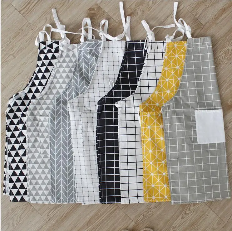 Moda raya blanco y negro triángulo patrón cocina delantal hombre Lino ...