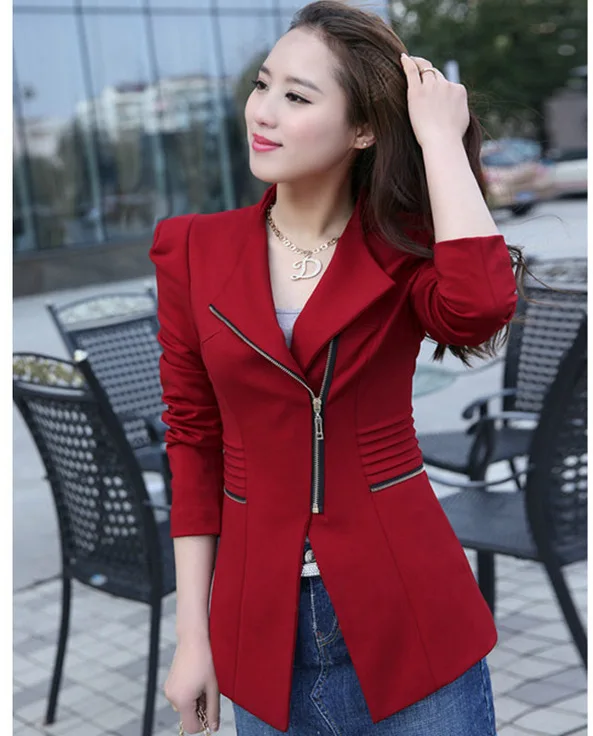New Slim Blazer Feminino Coat Casual Jacket Small Zipper Suit Jacket ...