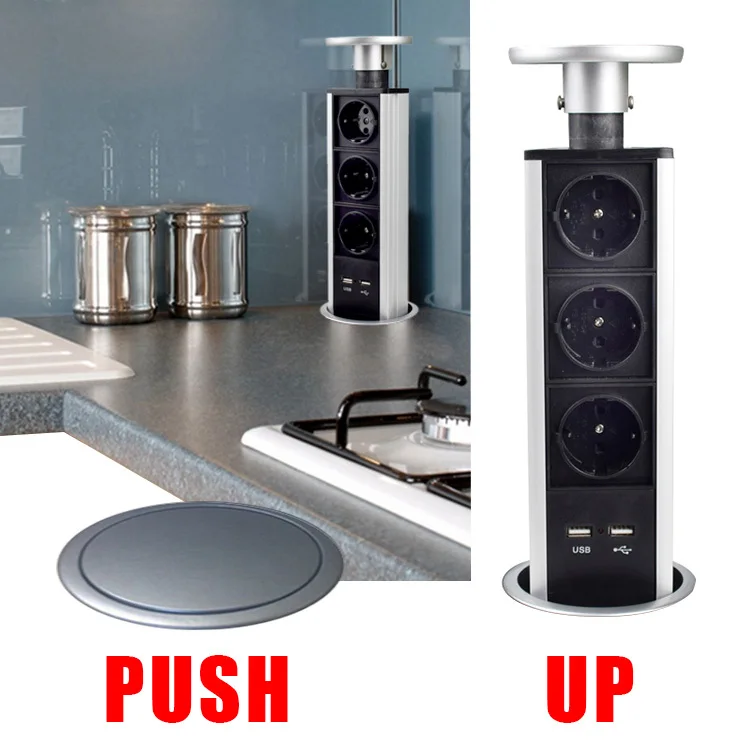 Aluminium Alloy Shell Tensile Type Outlet Pop Up Desktop Socket EU Plug ...