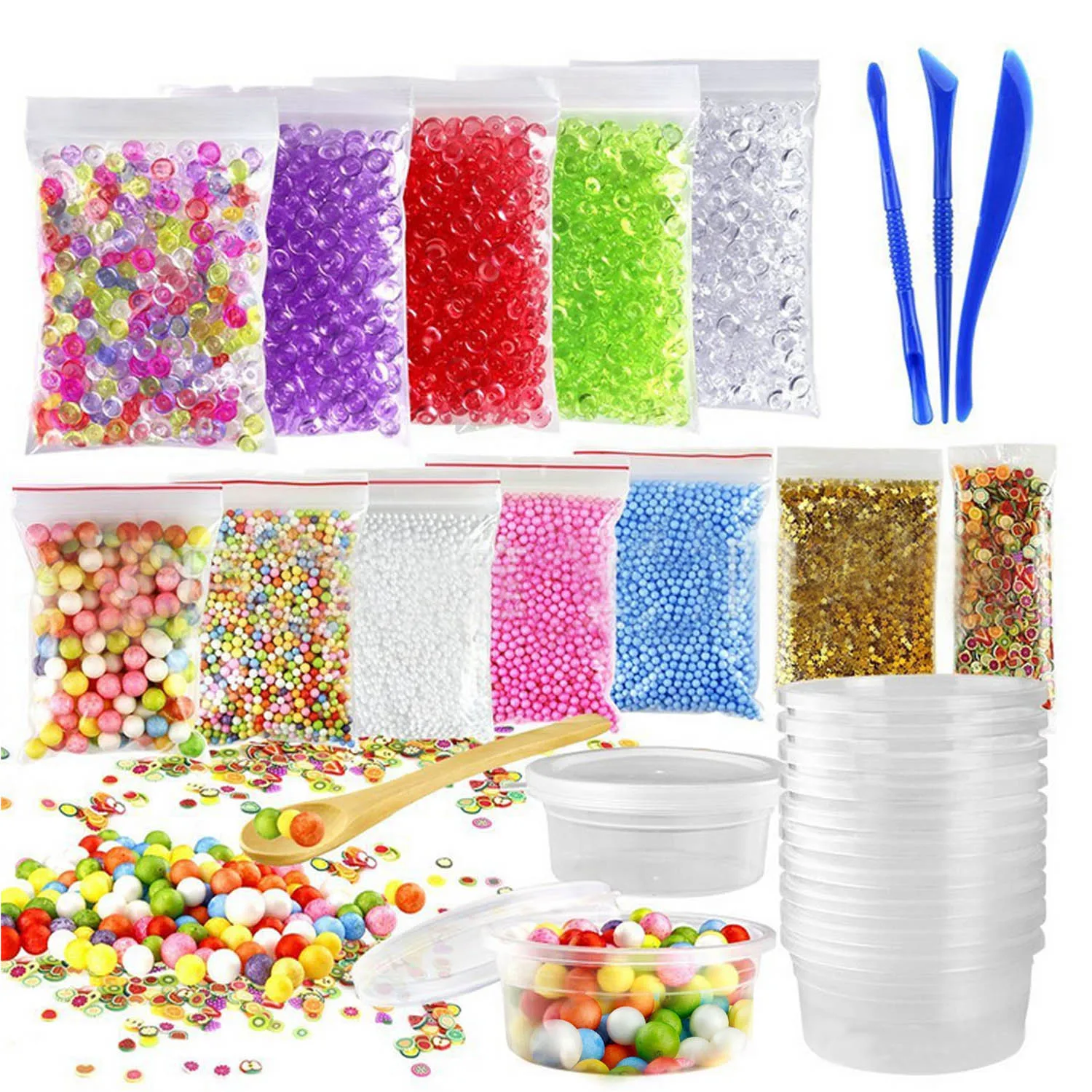 Colorful Mini Beads Foam Balls Fruit Slice Gold Slime Tool Container ...
