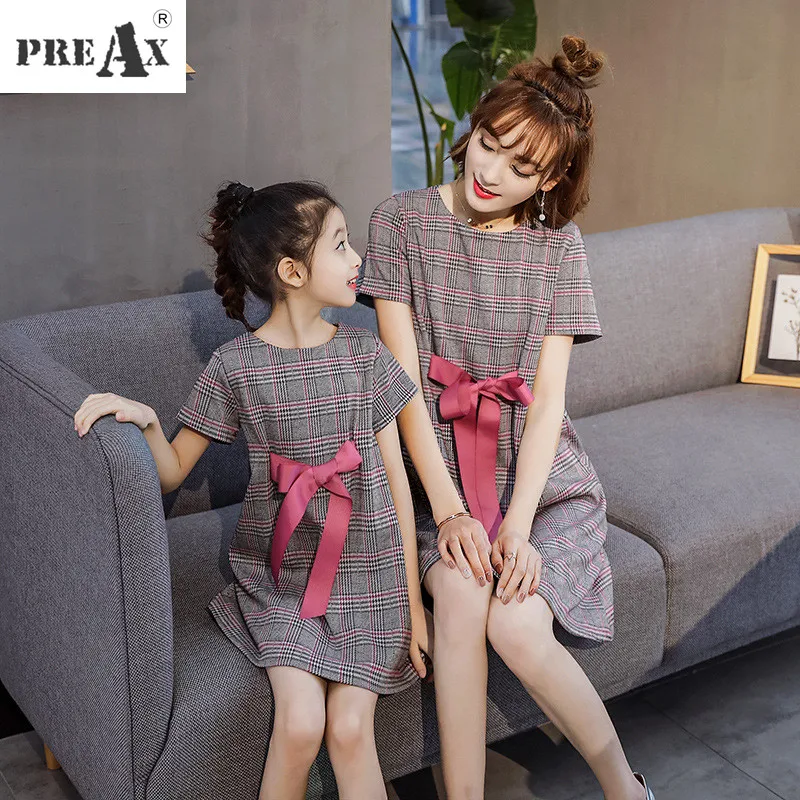 Mother and Daughter Clothes Dress for Girl Spring Summer Plaid Bow Tie ...