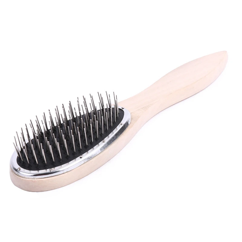 Wooden Handle Detangling Hair Brush Hair Wig Styling Steel Combs Wide ...