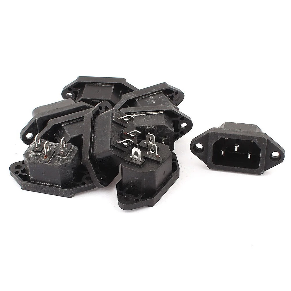 250V 10A AC Power Socket Panel Mounted IEC320 C14 3 Terminals Plug 9 ...