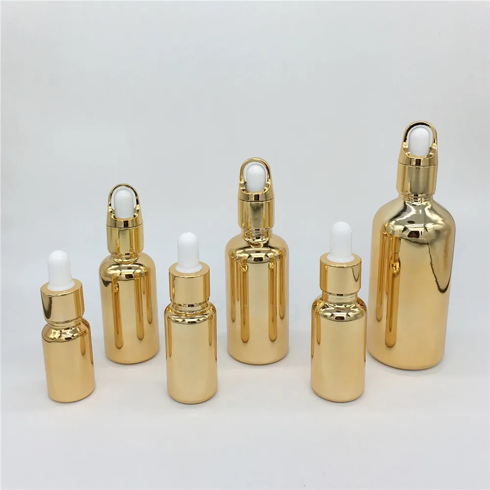 10ml,15ml,20ml,30ML,50ml,100ml Gold Glass Bottle With Dropper Essential ...