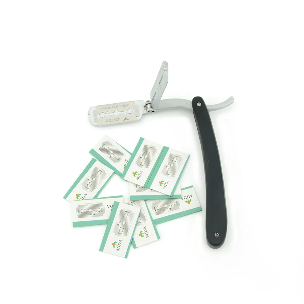 ZY Ebony Handle Straight Edge Shaving Razor Folding Knife 10pc Double ...