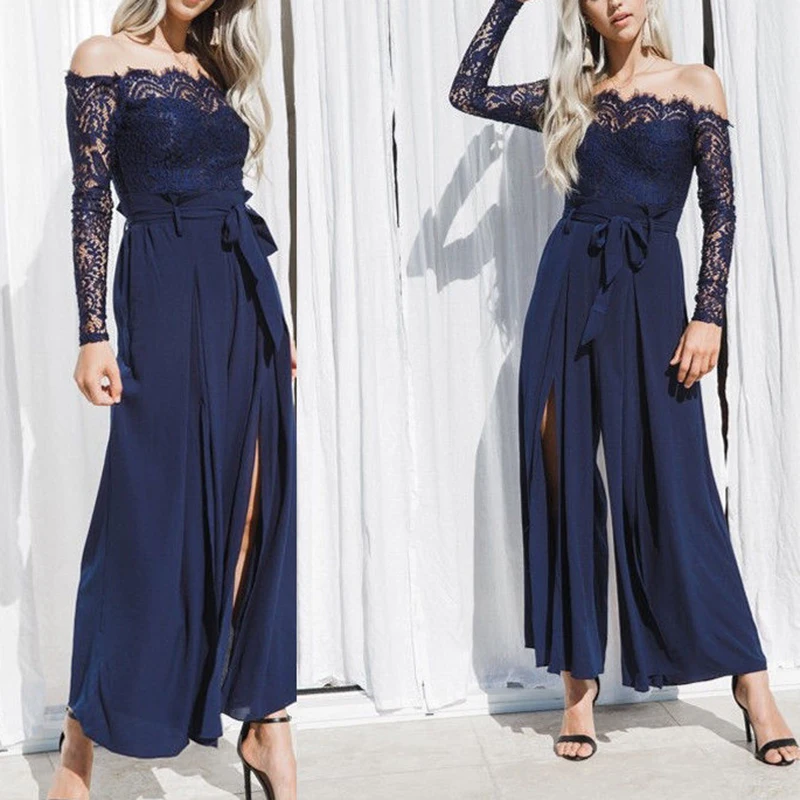 2019 Sexy Off Shoulder Woman Jumpsuits Fashion Lace Casual Jumpsuits