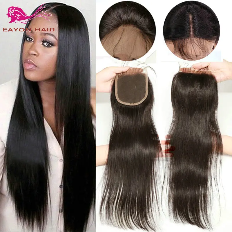 Peruvian Virgin Human Hair Lace Closure 4x4 Free Middle Three Part Full ...
