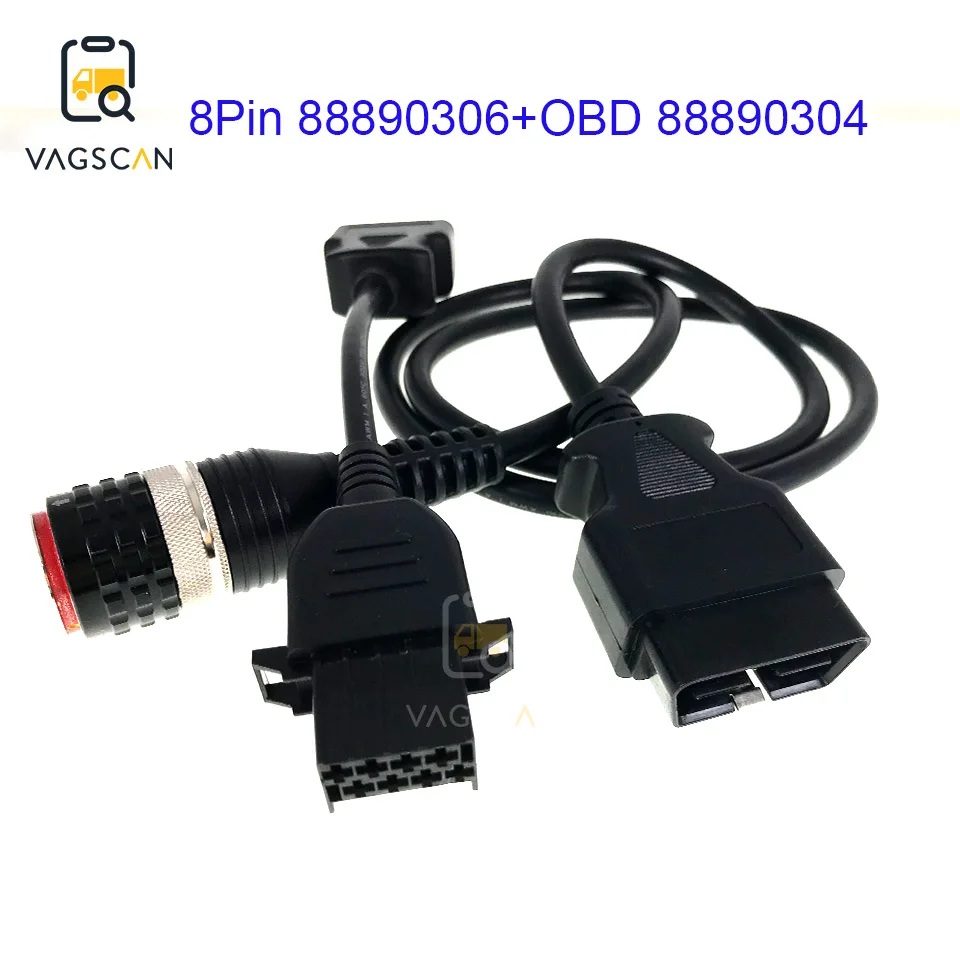 88890306 8 pin FCI Cable with 88890304 OBD2 OBDII truck diagnostic ...