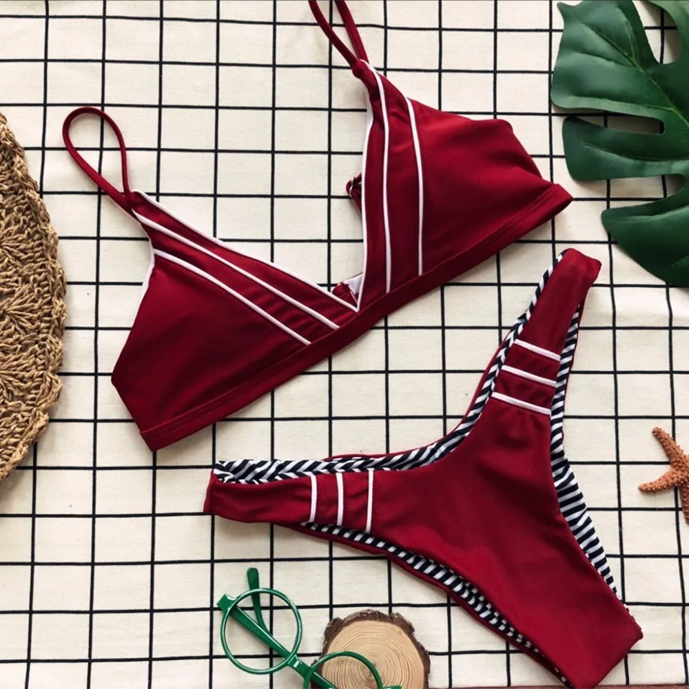 2018 New Arrival High Cut Biquini Patchwork Swimwear Bathing Suit Sexy