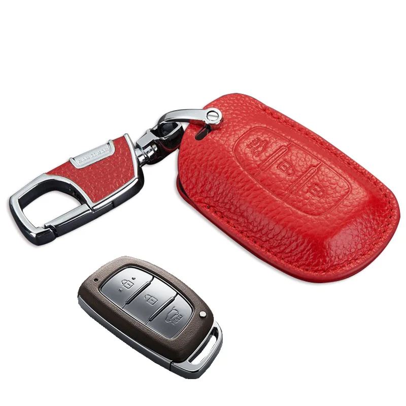 Cowhide Leather Car Key Fob Cover Case For Hyundai Creta ix25 Grand i10 ...