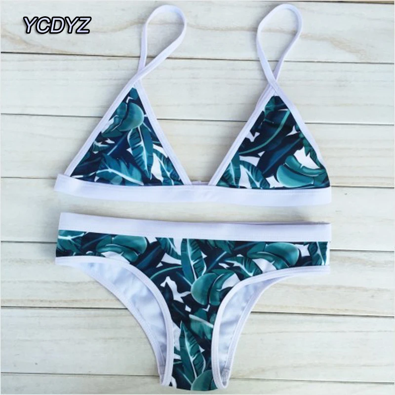 Ycdyz 2018 Women Bikinis Brazilian Sexy Leaf Printed Swiming Suits