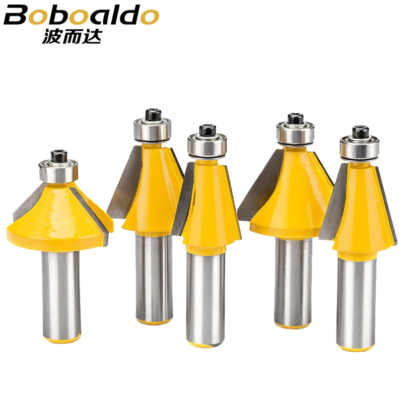 5pc/lot 1/2 Shank Chamfering Router Bit With Bearing Trimming 45 Degree ...