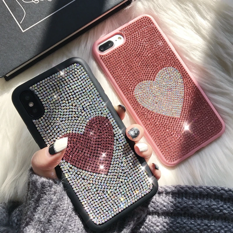 For iPhone 6 Plus Rhinestone Case Love Heart Crystal Diamond Case For ...