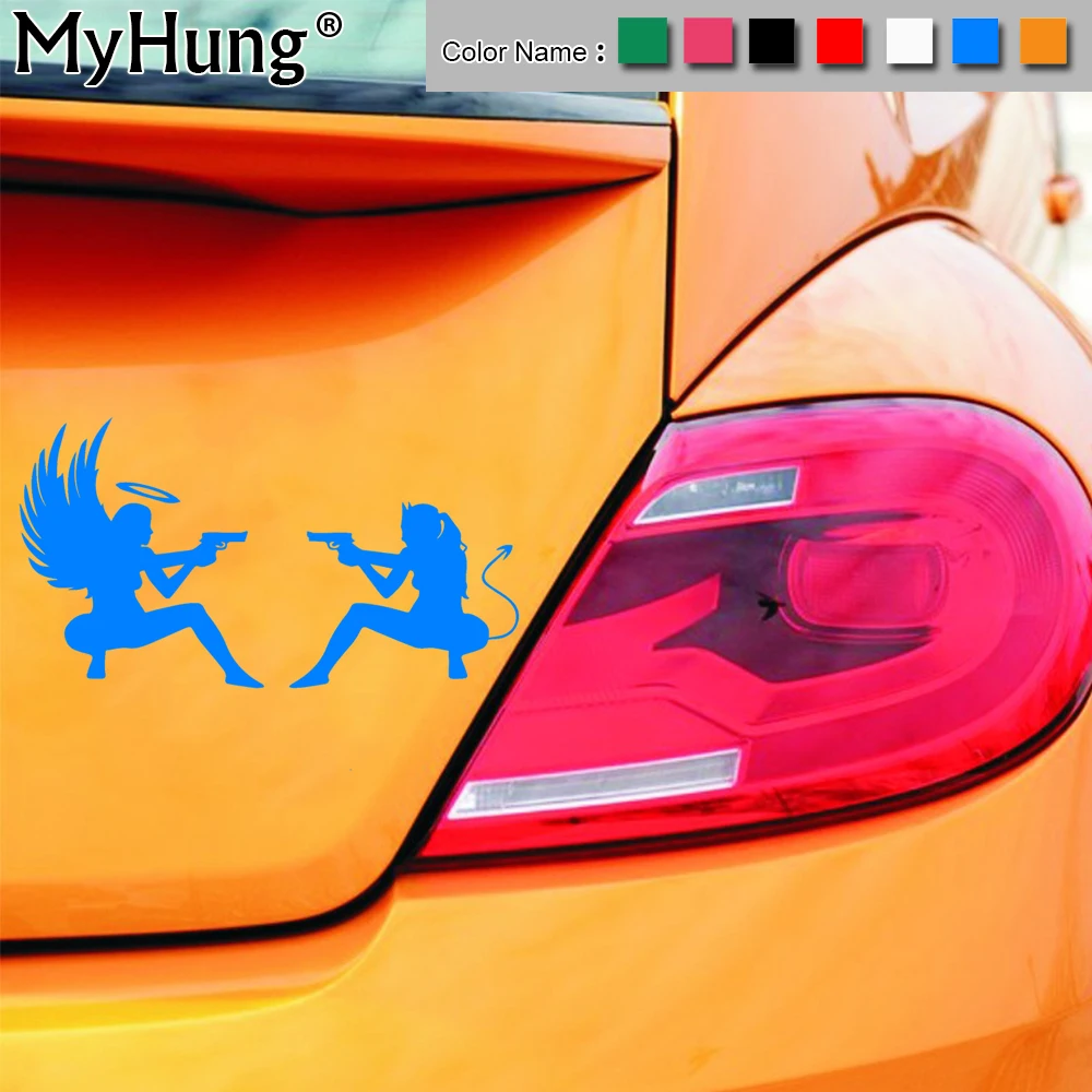 17 7 9 6cm Sexy Devil Angel With Pistol Car Stickers Reflective