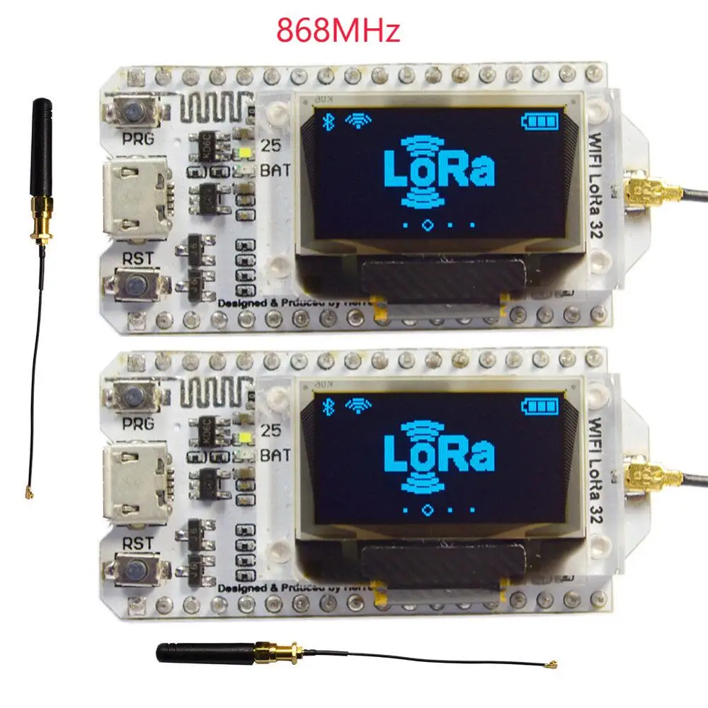 2pcs 868mhz Sx1276 Esp32 Lora 096 Inch Blue Oled Display Bluetooth Wifi Lora Kit 32 Module Iot 