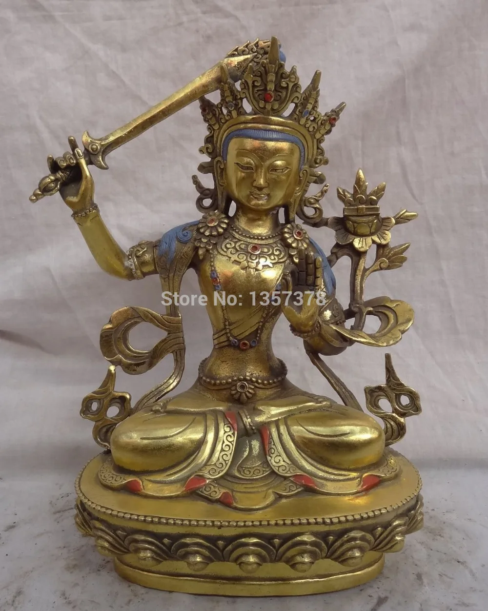 shitou 00997 12" China Bronze Gild Buddhism Joss Sculpture Tibet ...