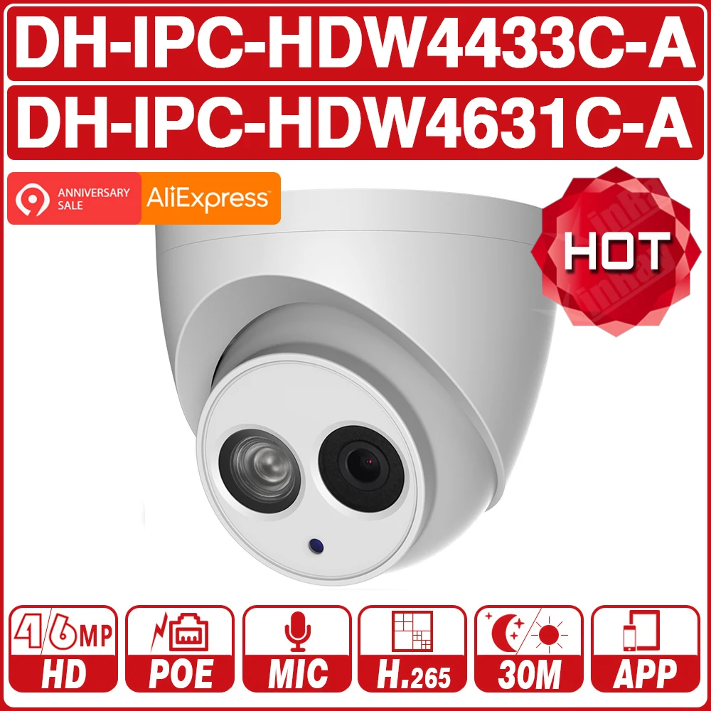 DH IPC HDW4433C A IPC HDW4631C A 4MP 6MP Network IP Camera CCTV POE ...