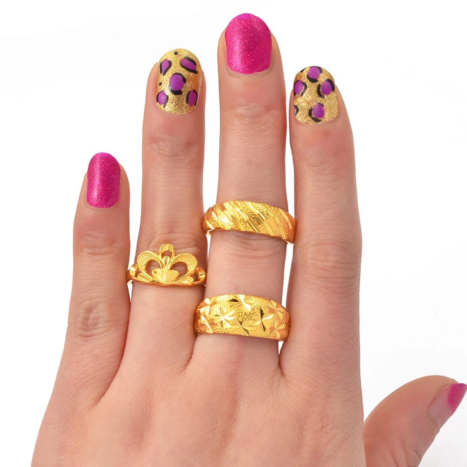 Anniyo Resizable Gold Ring for Women Girls Dubai Gold Color African ...