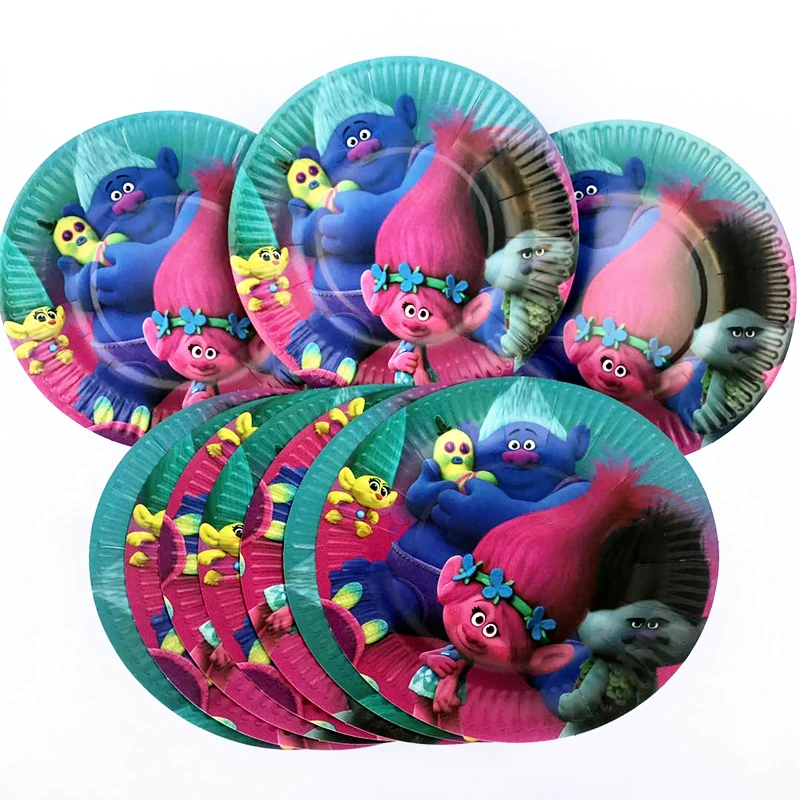 10pcs Trolls Paper Plates Disposable Tableware Kids Birthday Party ...