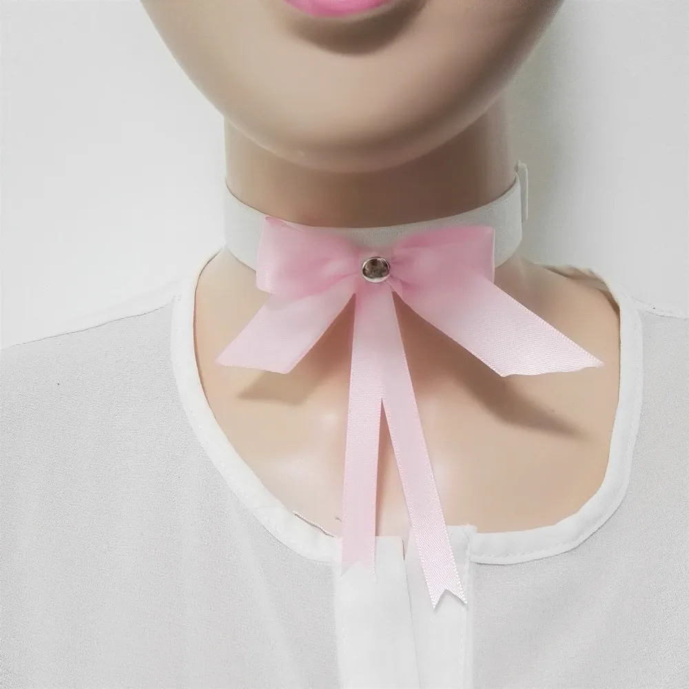 Women Fashion Harajuku Handmade Choker Necklace Rivet ribbon cute pink ...