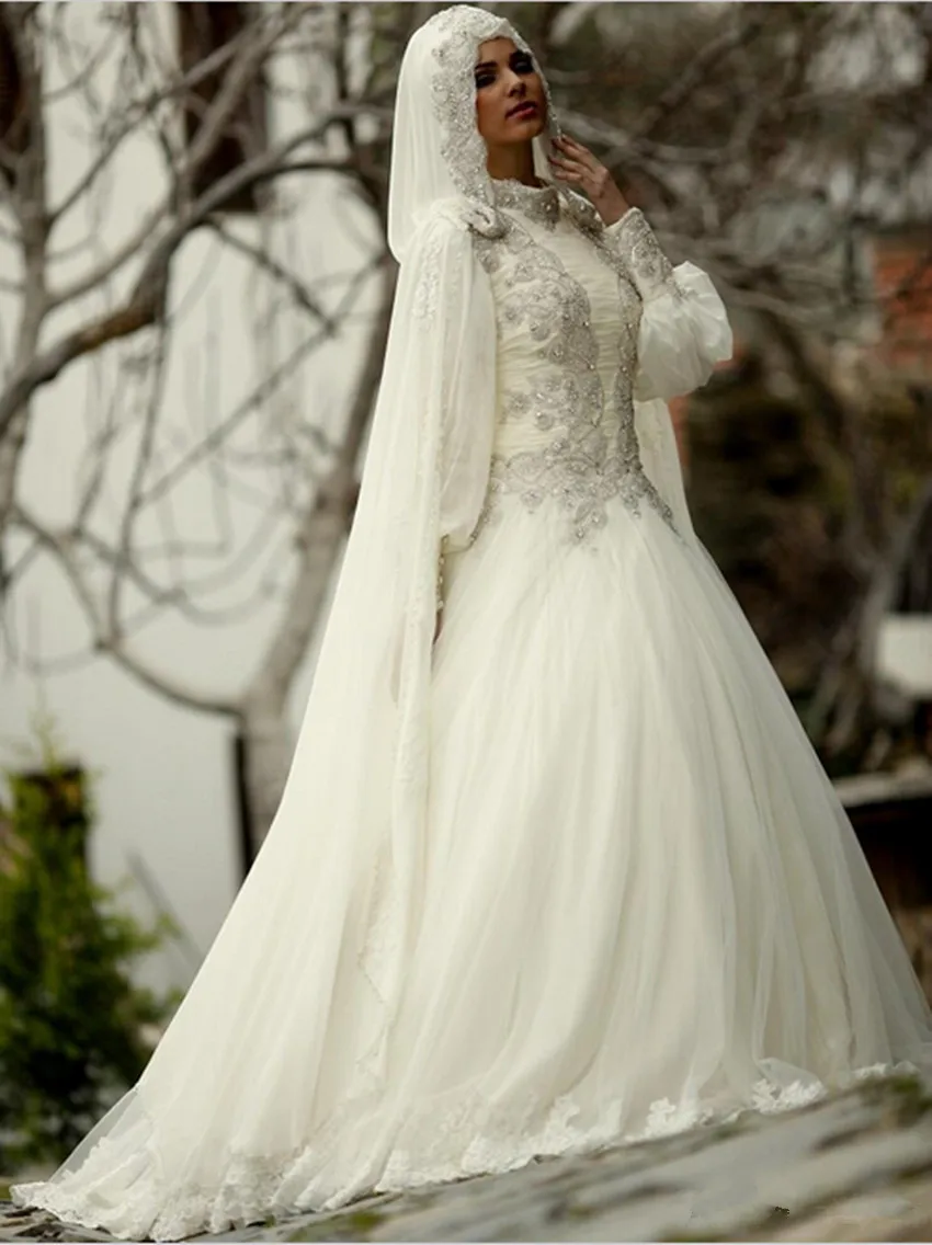 Custom Made Wedding Dresses 2016 Plus Size High Neck Muslim With Long ...