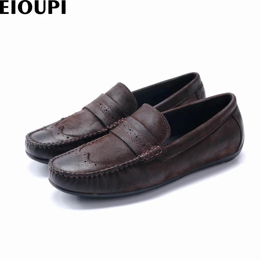EIOUPI new design genuine real full grain leather buff mens fashion ...