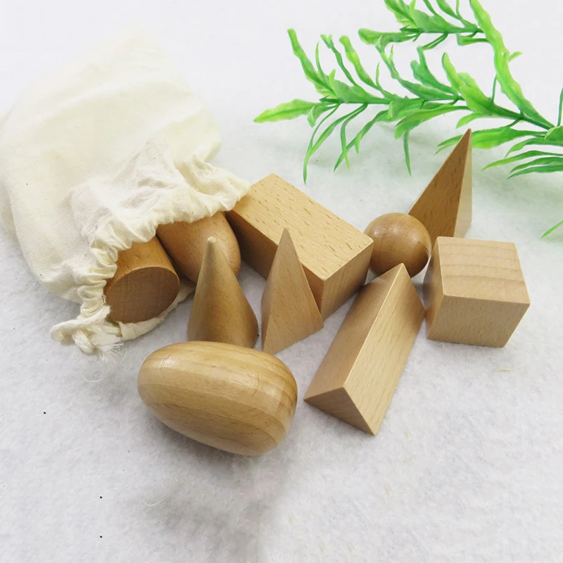 Wooden Geometric Solids Montessori Cognitive Toys 3D Shapes Geometry ...