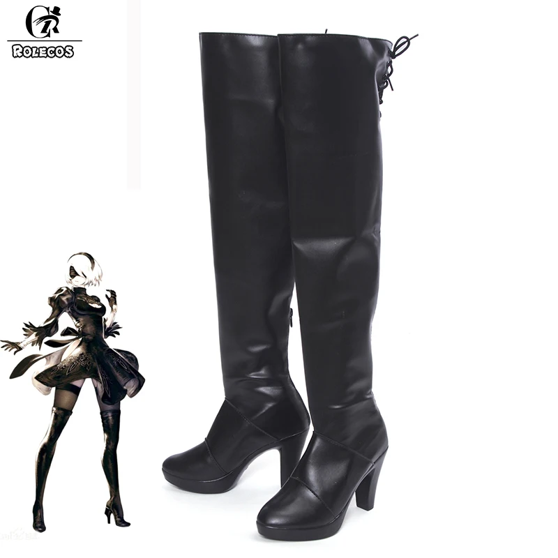 ROLECOS New Game Nier Automatas Cosplay Shoes High Heels Black Boots ...