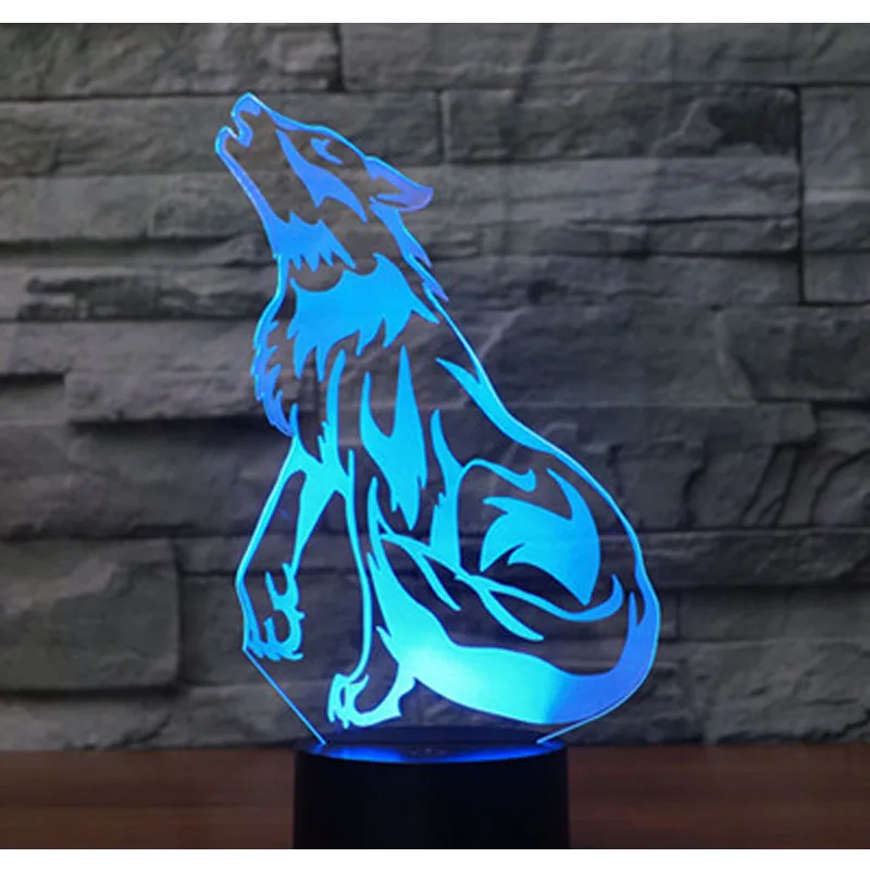 3D LED Night Light Wolf Howl with 7 Colors Light for Home Decoration ...