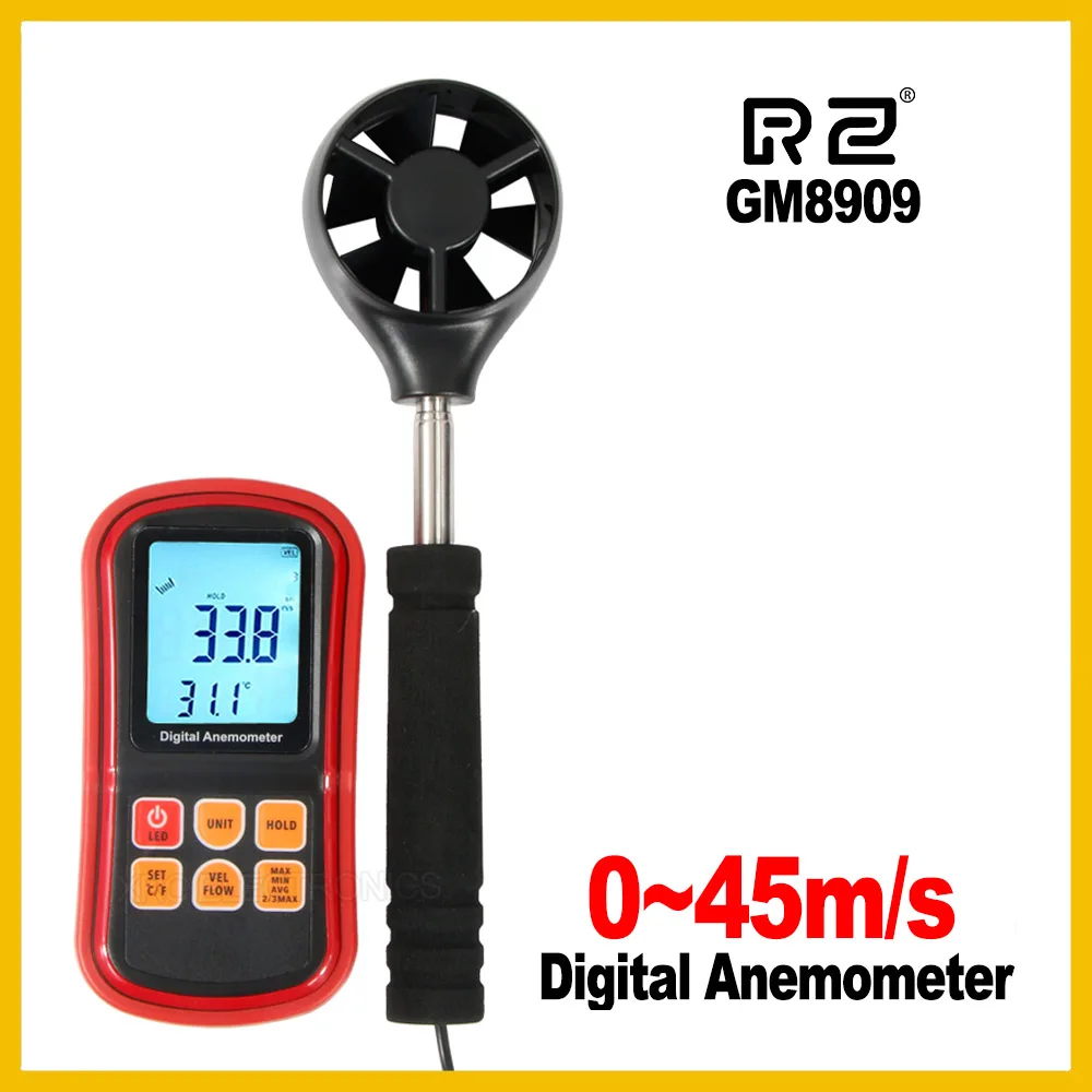 Digital Anemometer wind speed meter anemometer CFM/CMM GM8909 Air Flow ...