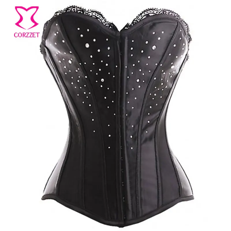 Corzzet Corset Black Satin Beading Bridal Corset And Bustiers Waist