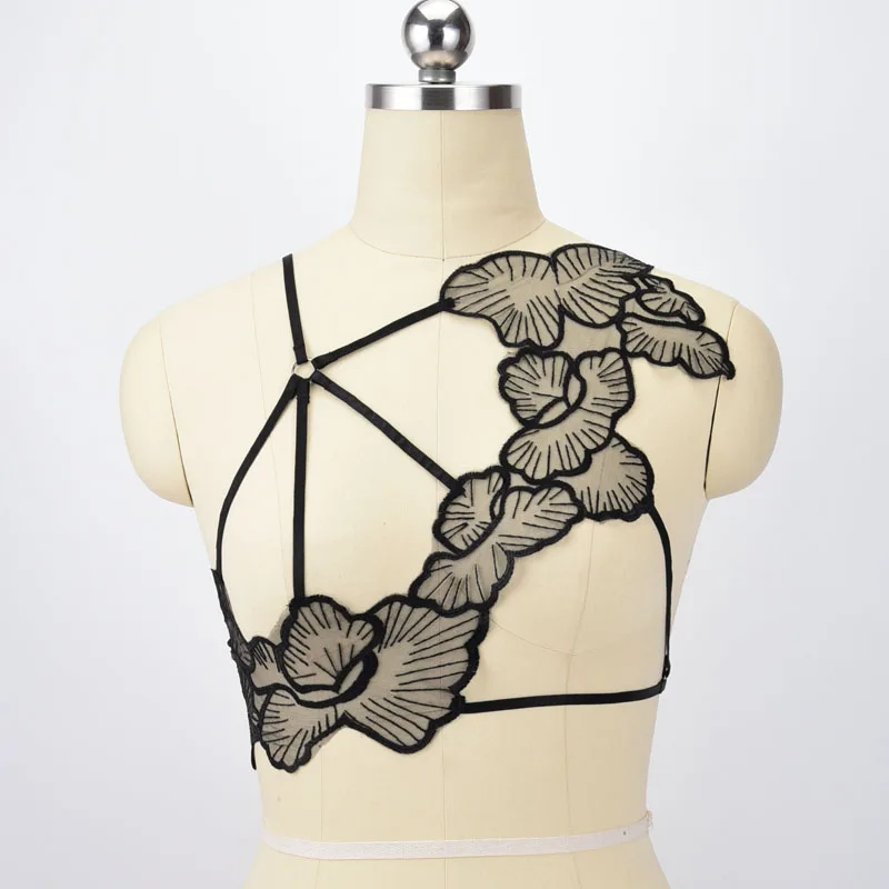 Lace-Harness-Bra-Sheer-Flowers-body-Cage-Bra-Hollow-Out-Bralette-Gothic ...