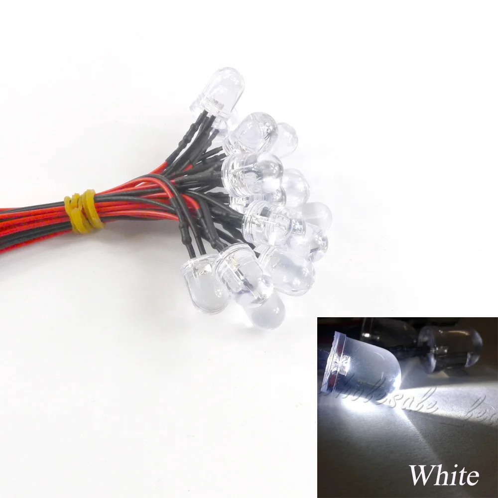 20pcs DC12V 18cm Pre Wired 10mm White LED Light Lamp Bulb Prewired ...