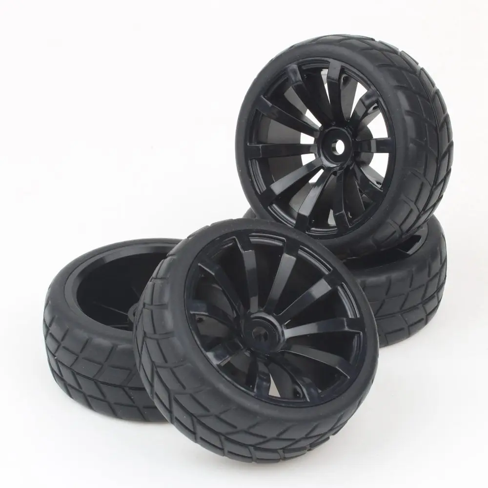 Black 10 Spoke Plastic Wheel Rim&Soft Square Tires Tyre for RC 1:10 On ...