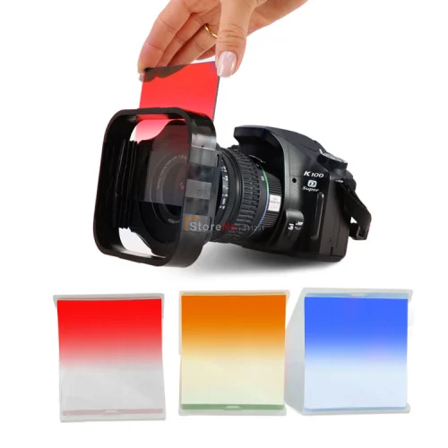 Graduated Gradual Blue Red Orange Square Filter Set + Lens hood for ...