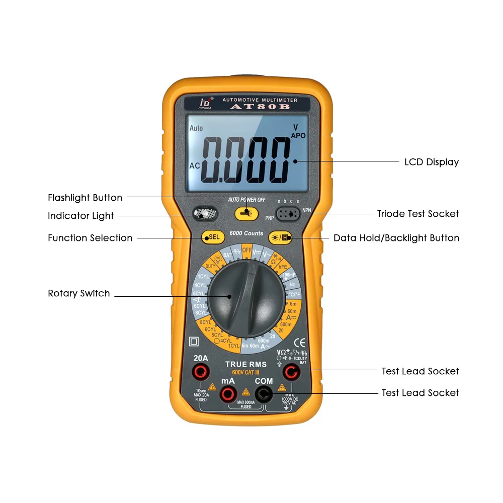 LCD Digital Multimeter DMM 6000 Counts Multimetro True RMS Auto Range ...