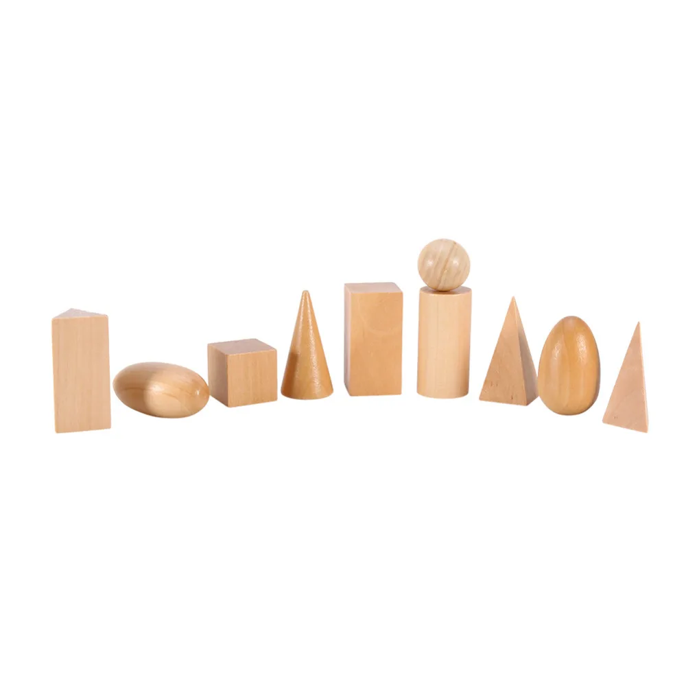 10pcs/set Kids Math Toys Wooden Geometric Shapes Solids Geometry Blocks ...