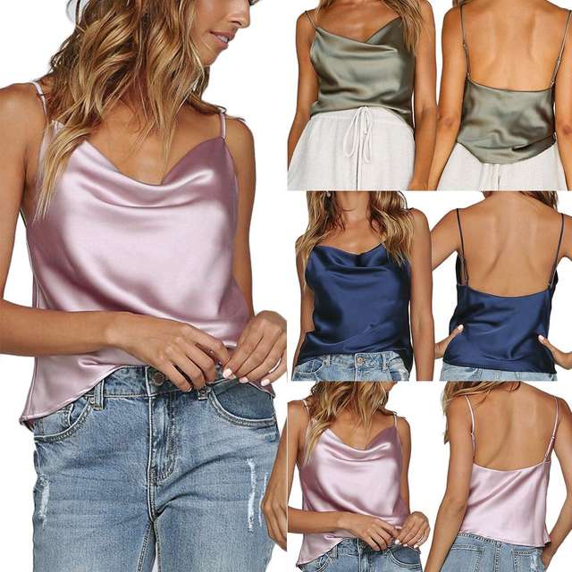FREE SHIPPING Blue Army Green Light Purple Camis Top Backless Split ...