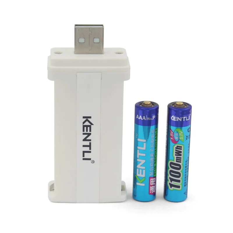 2pcs 1.5v 1100mWh AAA rechargeable lithium li polymer batteries + USB ...