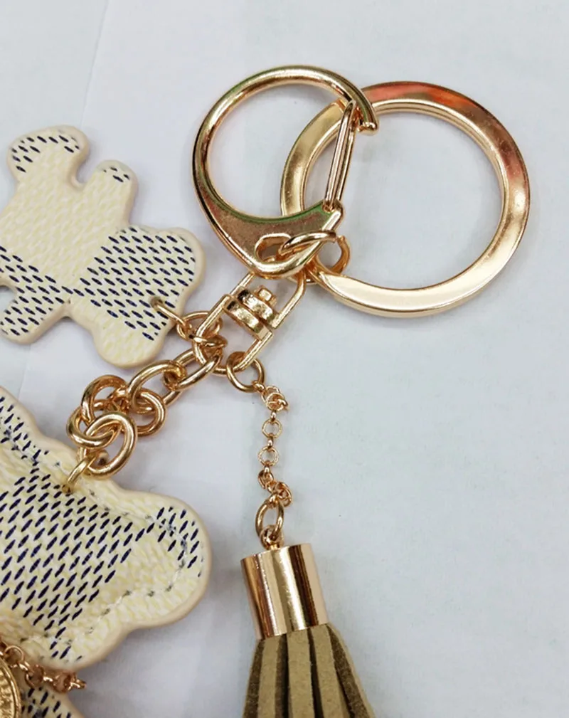 2020 JINSE Key Chain Accessories Tassel Key Ring PU Leather Bear ...