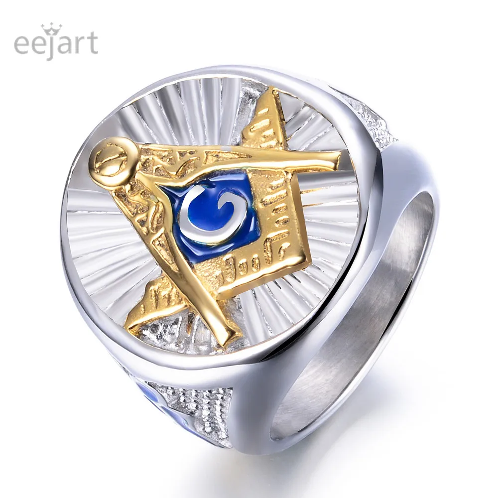 Stainless Steel silver and Gold Masonic Men Ring Freemason Male Rings ...