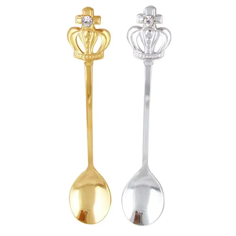 1pcs Vintage Royal Style Coffee Spoon Crown Carved Gold Silver Flatware ...