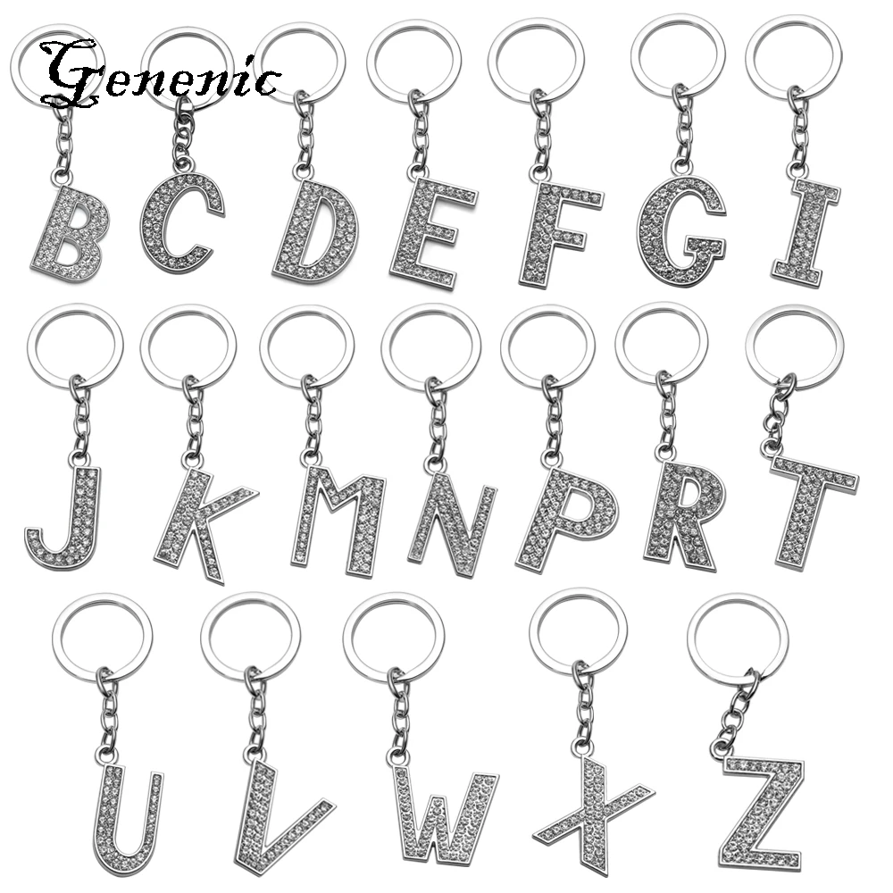 1pc Crystal Rhinestones Alphabet Keyring 26 Letters Initial Key Ring