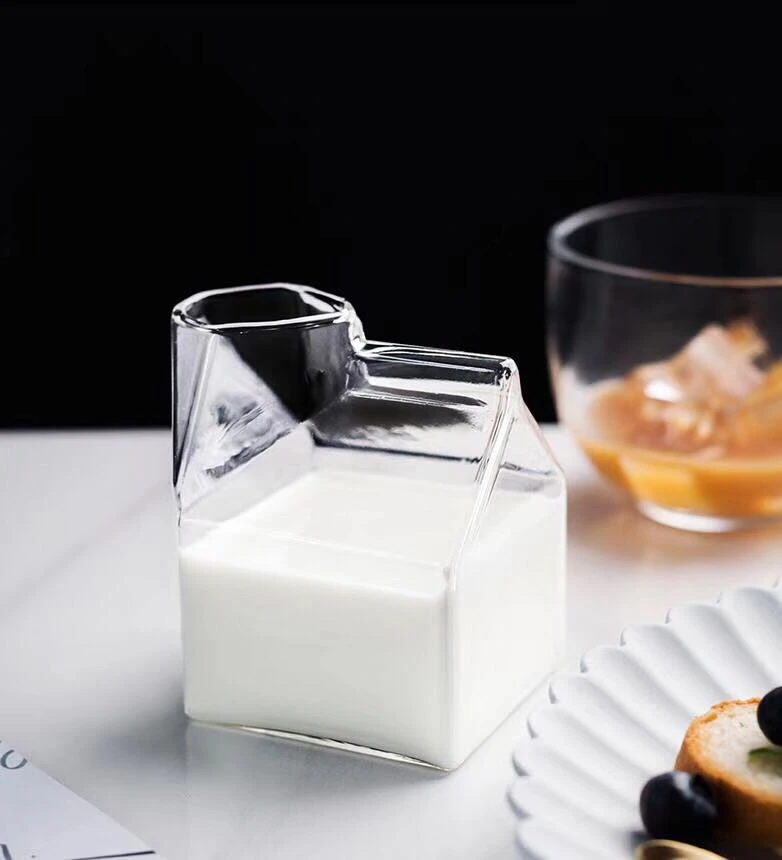 Square Milk Glass Cup | Glass Milk Box Cup | Mug Milk Box | Mugs Glass ...