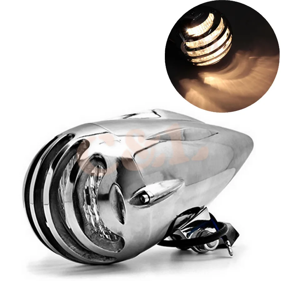Chrome Motorcycle ABS Bullet H4 Halogen Retro Headlight For Harley ...