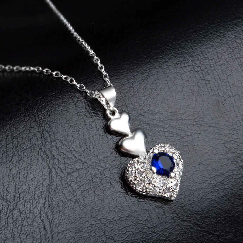Beautiful Love Heart Design With Shiny Blue Cubic Zircon 925 Sterling ...