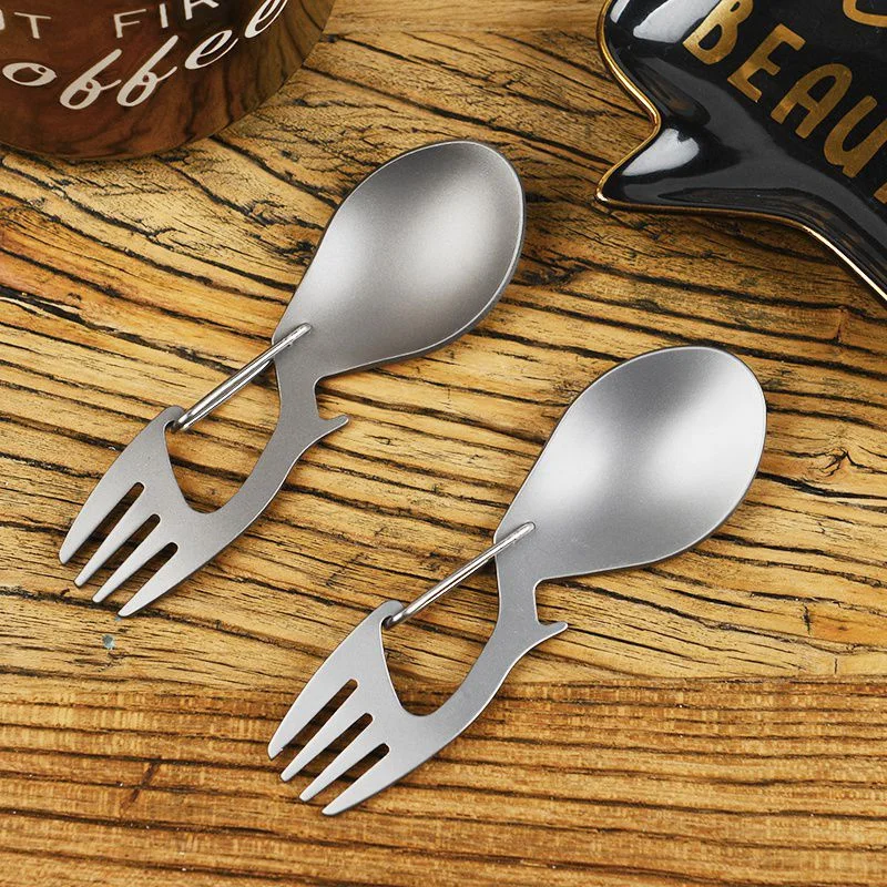 3 in 1 Camping Picnic titanium Spoon Fork Ultralight pure titanium or ...