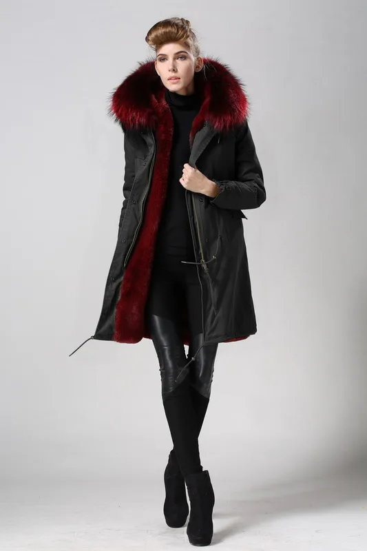 2016 Newest Fashion High Quality Black With Wine Red Fake Fur Lined ...