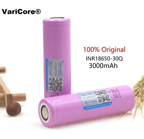 2 ชิ้น. Varicore แบรนด์เดิมใหม่แบตเตอรี่ INR18650 30Q แบตเตอรี่ 3000 มิลลิแอมป์ชั่วโมงแบตเตอรี่ ...