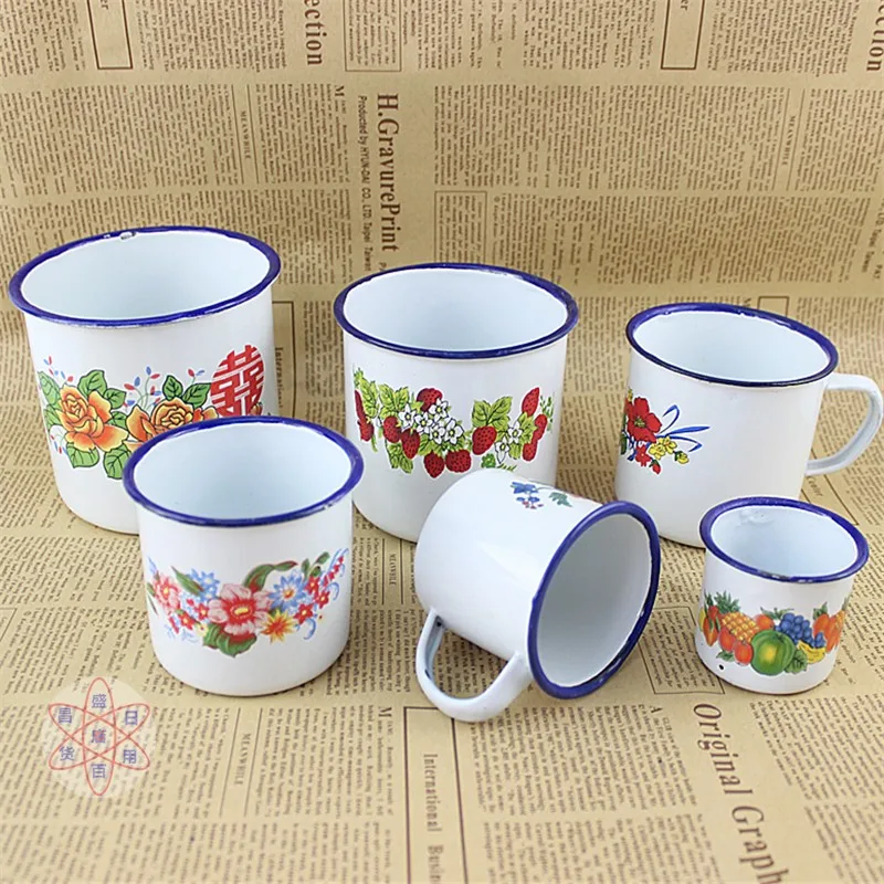 Enamel Beer Mugs, Nostalgic Chinese Enamel Cups, 10pcs 6cm Enamel Water ...